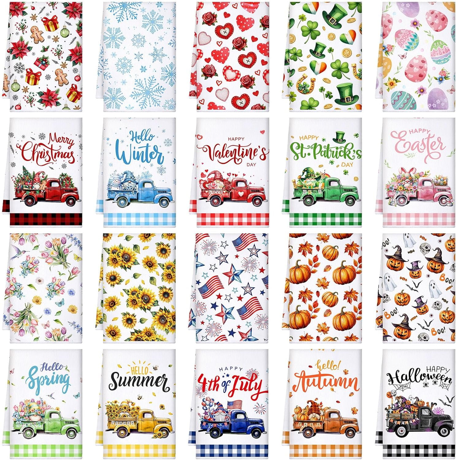 20 Pcs Holiday Kitchen Towels Seasonal Decorative Hand Towels Set ...