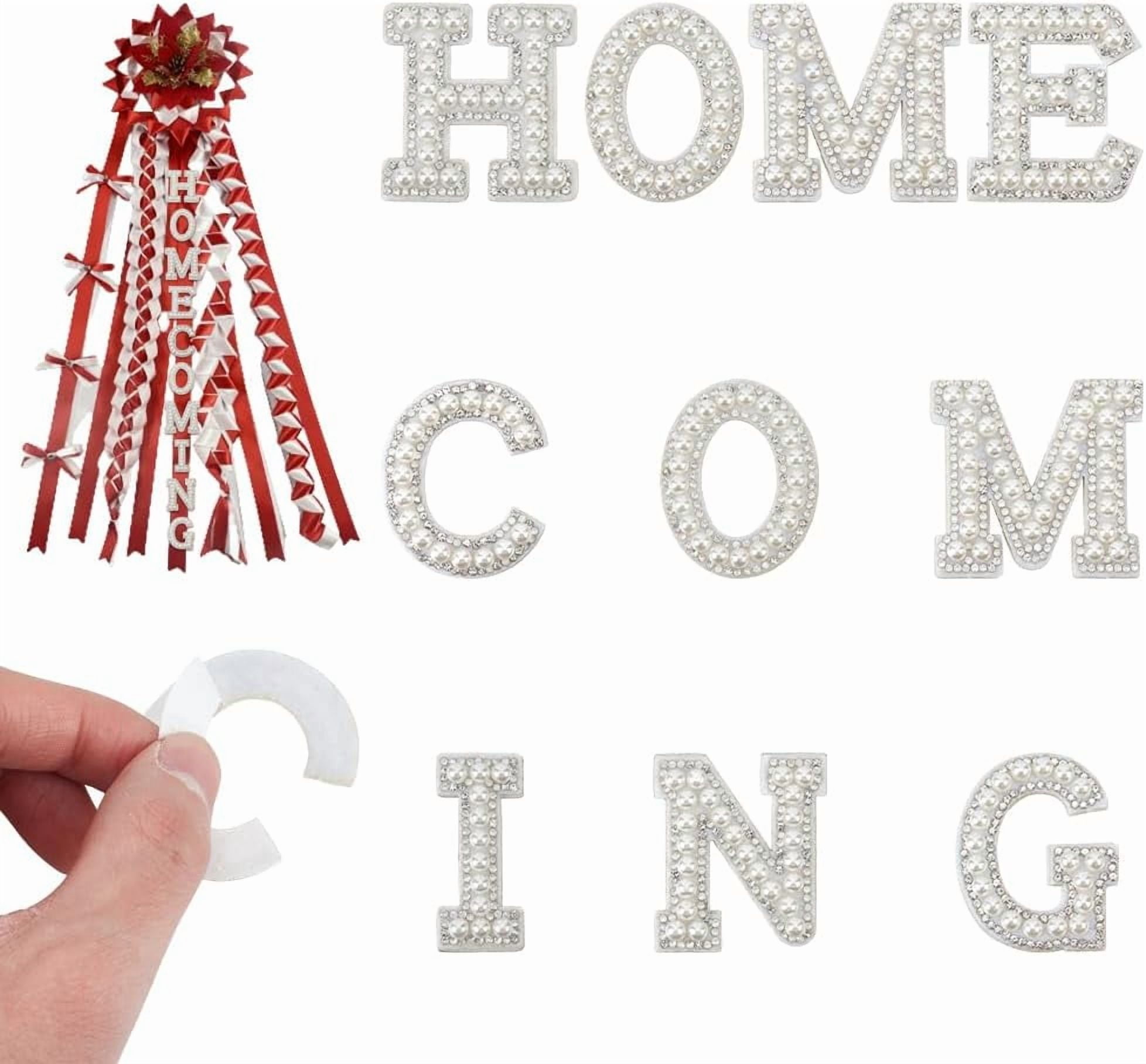 20 Pcs Homecoming Pearl Rhinestone Letter Patches 1.9x1.5 Inch Glitter ...