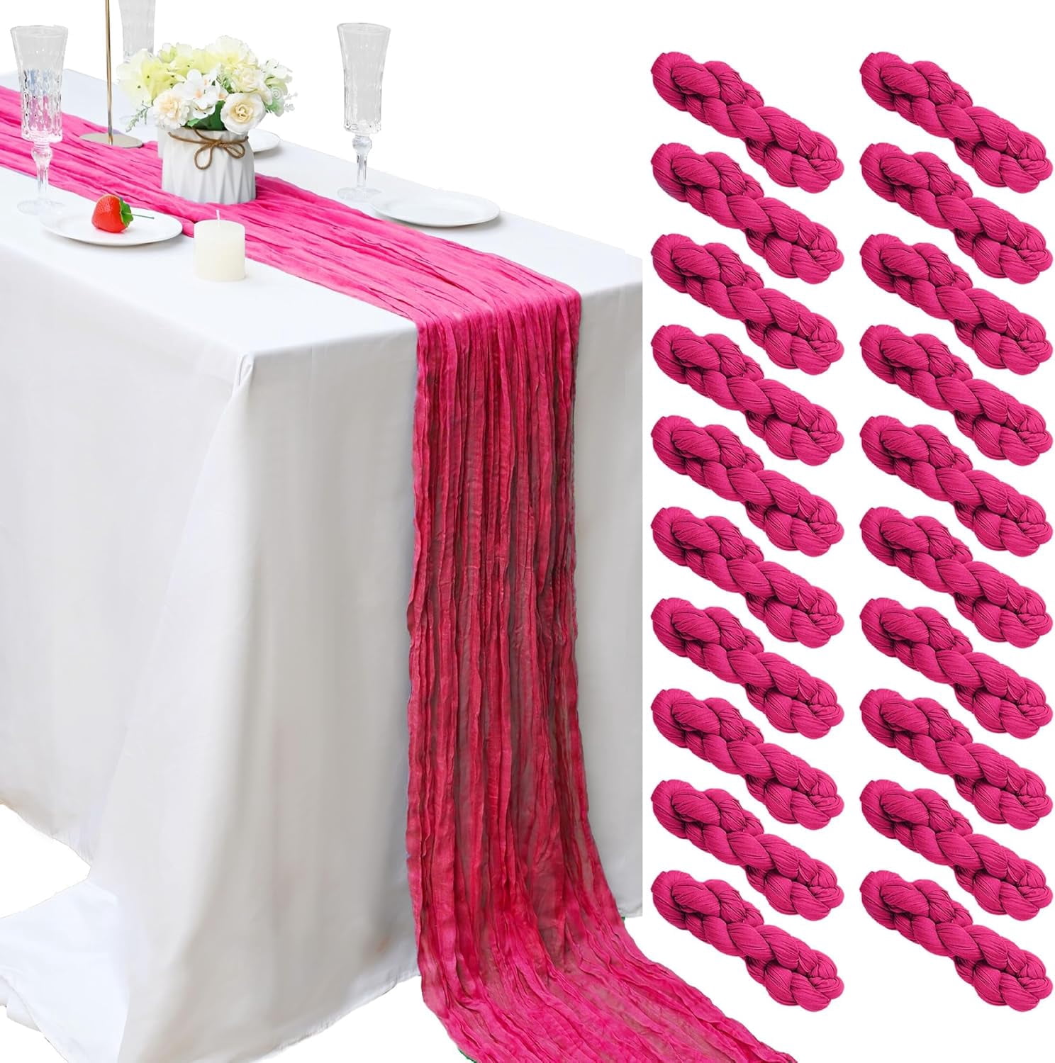 20 Pcs Hot Pink Cheesecloth Table Runner 10FT Boho Gauze Table Runner ...