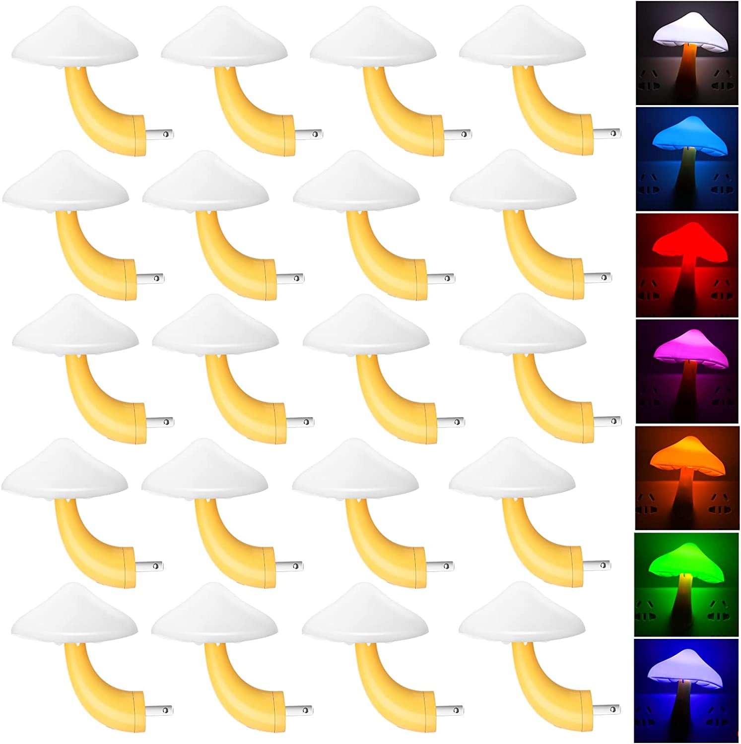 20 Pcs LED Color Changing Mushroom Night Light, Cute 7 Color Sensor ...