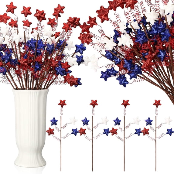 20 Pcs Labor Day Patriotic Artificial Star Stem Picks Glitter Picks ...