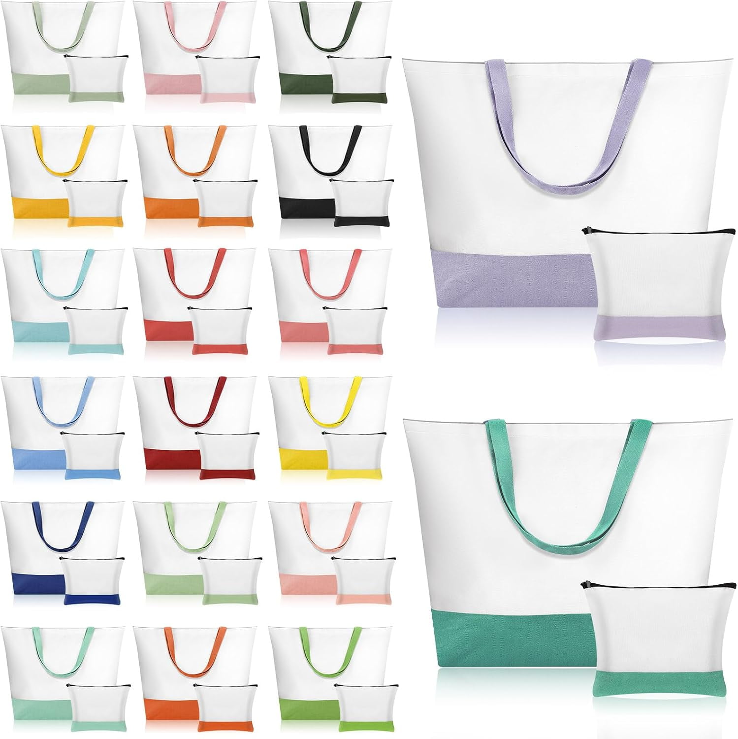 20 Pcs Large Blank Canvas Tote Bags and Makeup Bags Blank Reusable ...
