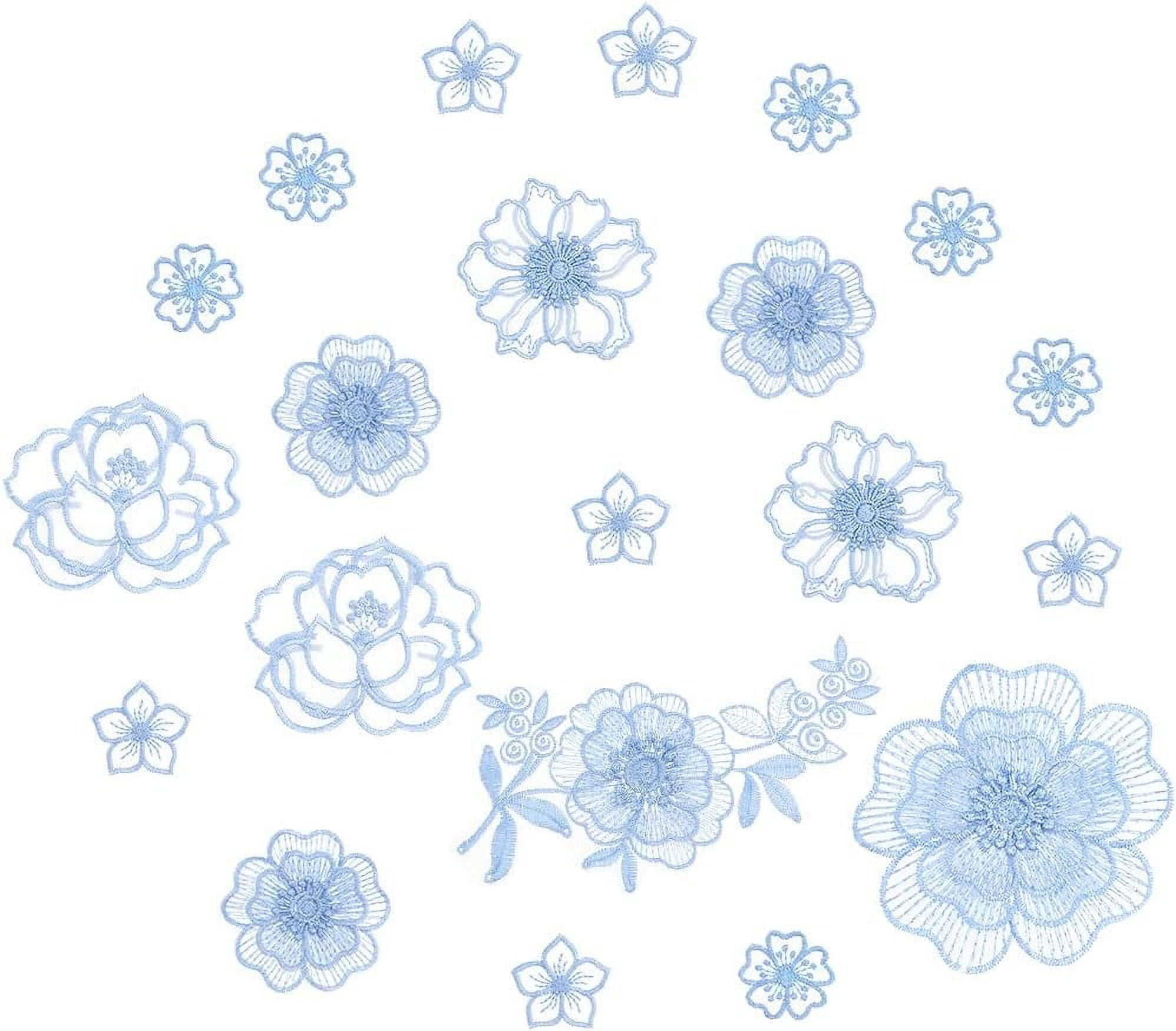 20 Pcs Light Blue Flower Embroidery Patch 7 Styles Organza Embroidery ...
