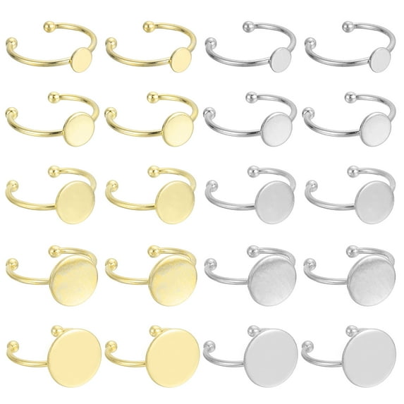 20 Pcs Metal Ring Base Blank, 6/8/10/12/14mm Adjustable Pad Cabochon ...