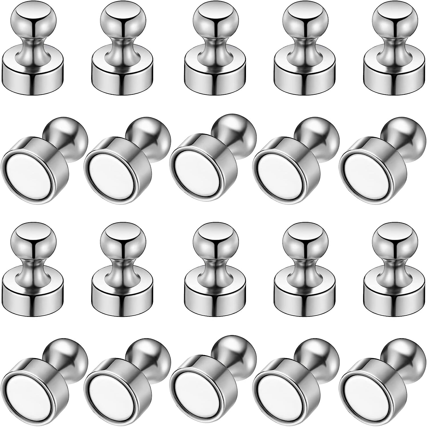 20 Pcs Metallic Magnets,Silver Magnetic Push Pins, Refrigerator Magnets ...