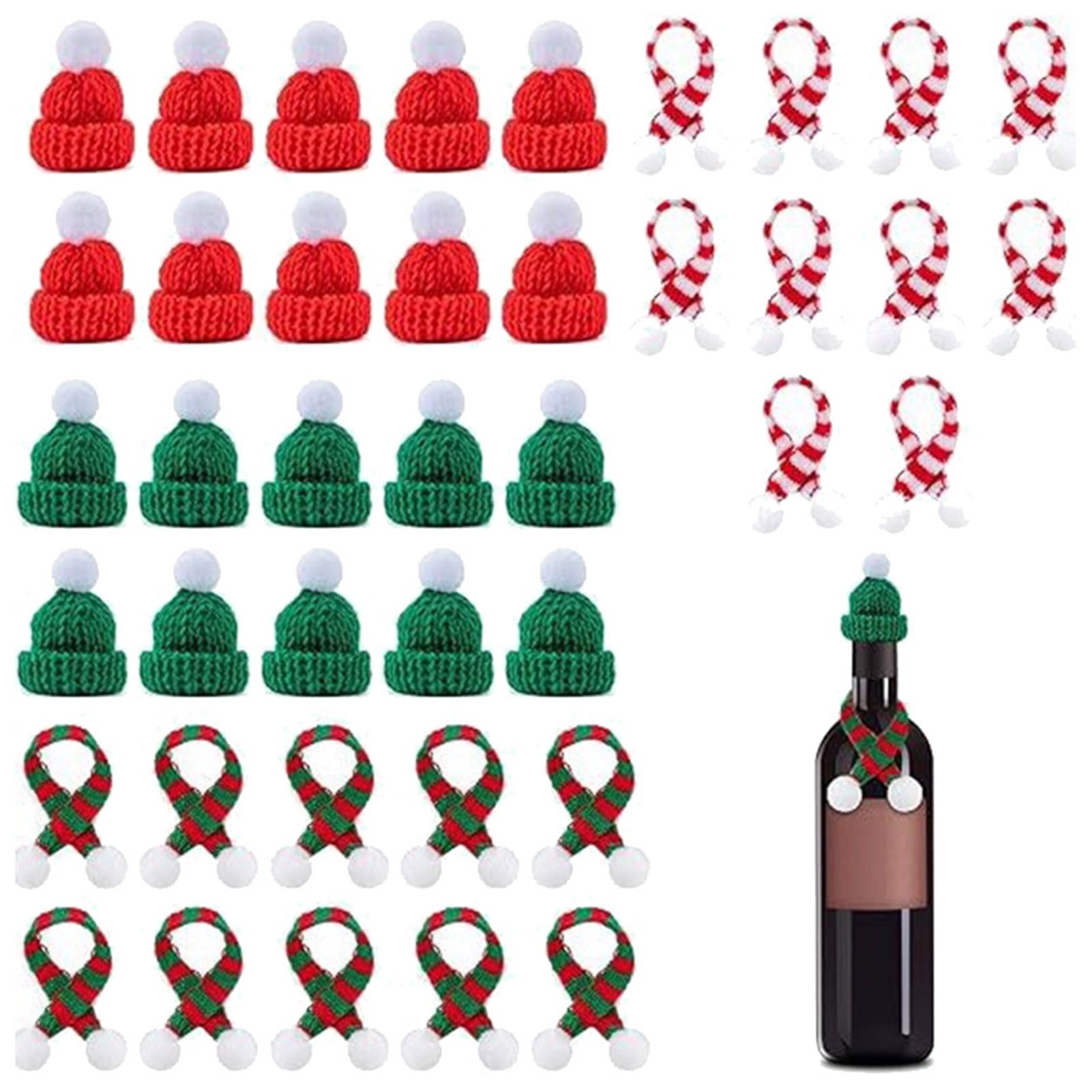 20 Pcs Mini Santa Hats And Scarf Set Christmas Wine Bottle Decoration ...