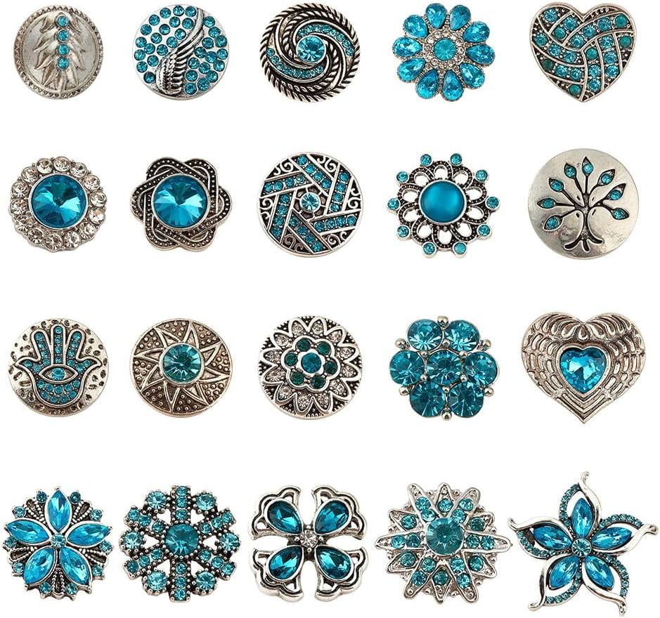 20 Pcs Mixed Style Rhinestone Snap Buttons Blue Jewelry Charms Ginger ...