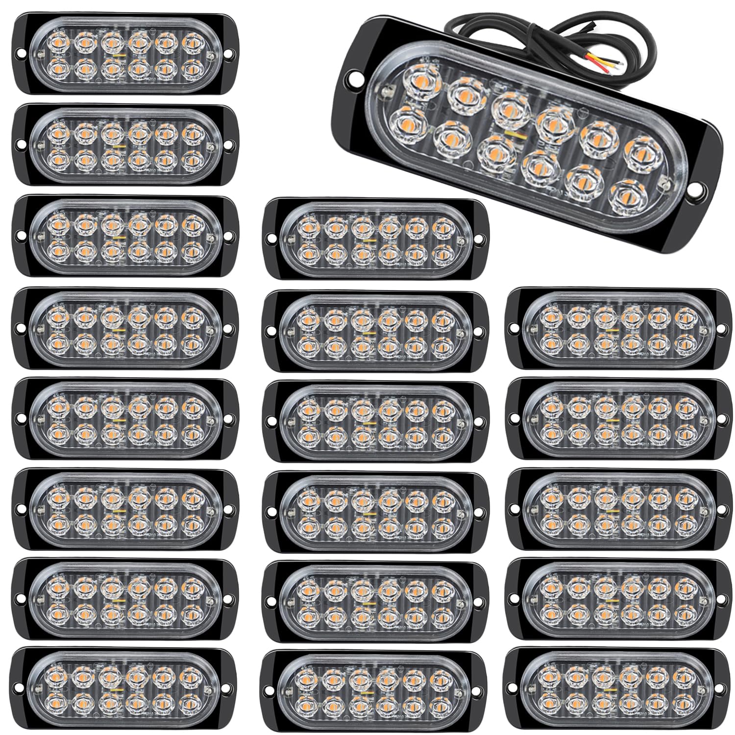12-24V Waterproof Strobe 20 Pack 12-LED Oval Amber/White Strobe Lights ...