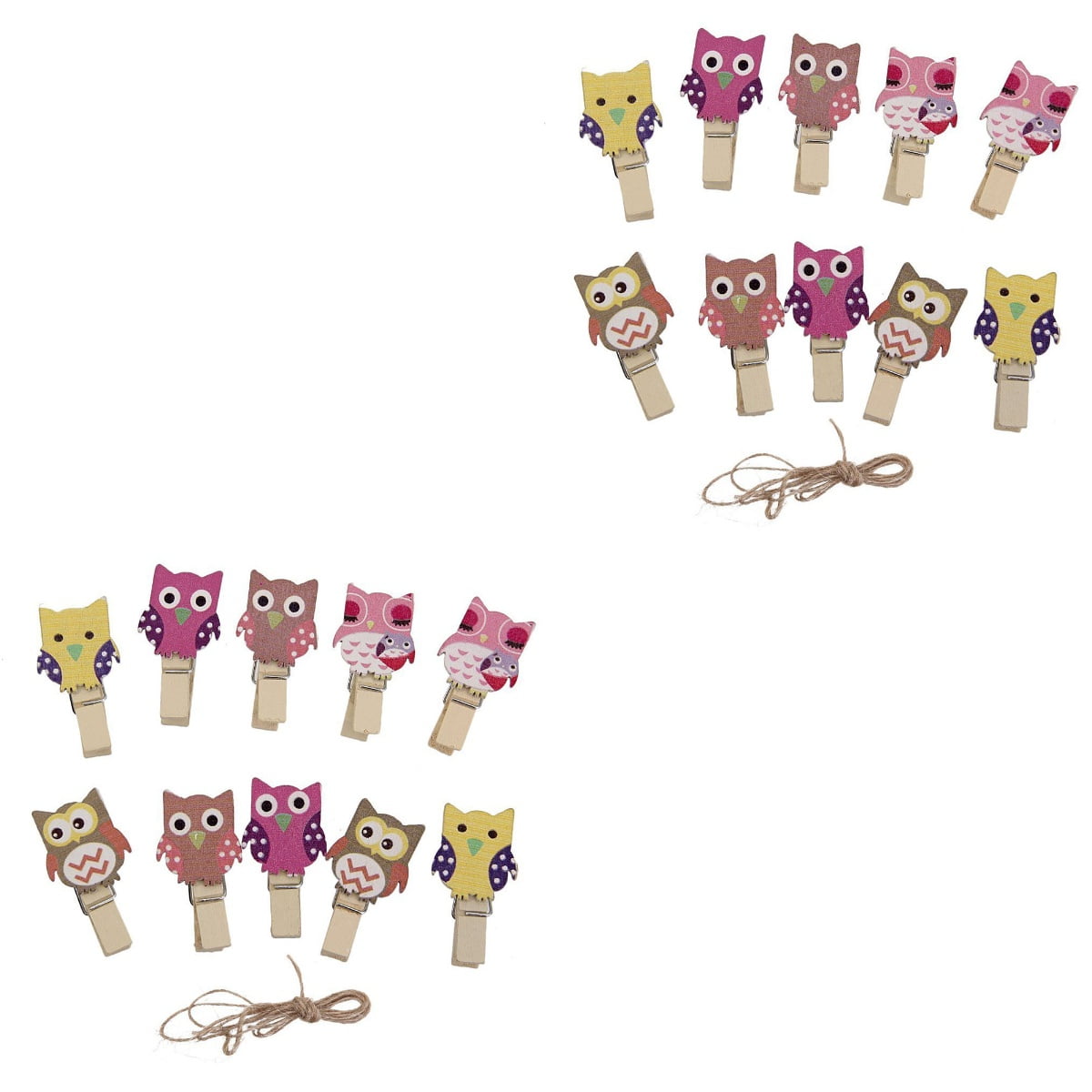 20 Pcs Owl Shape Pattern Wood Clips Clothespins with Burlap Rope for ...