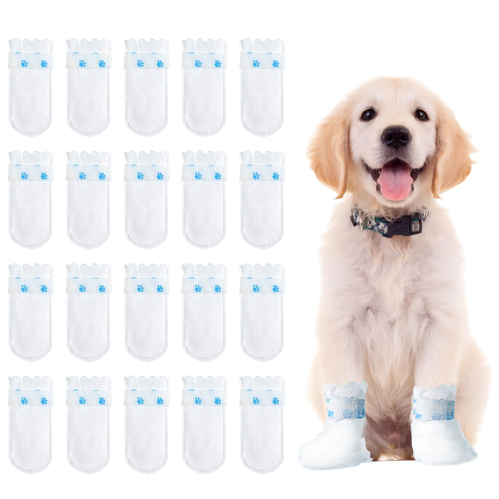 20 Pcs Pet Shoes with Adjustable Self-Adhesive Bandage, Dog Disposable ...