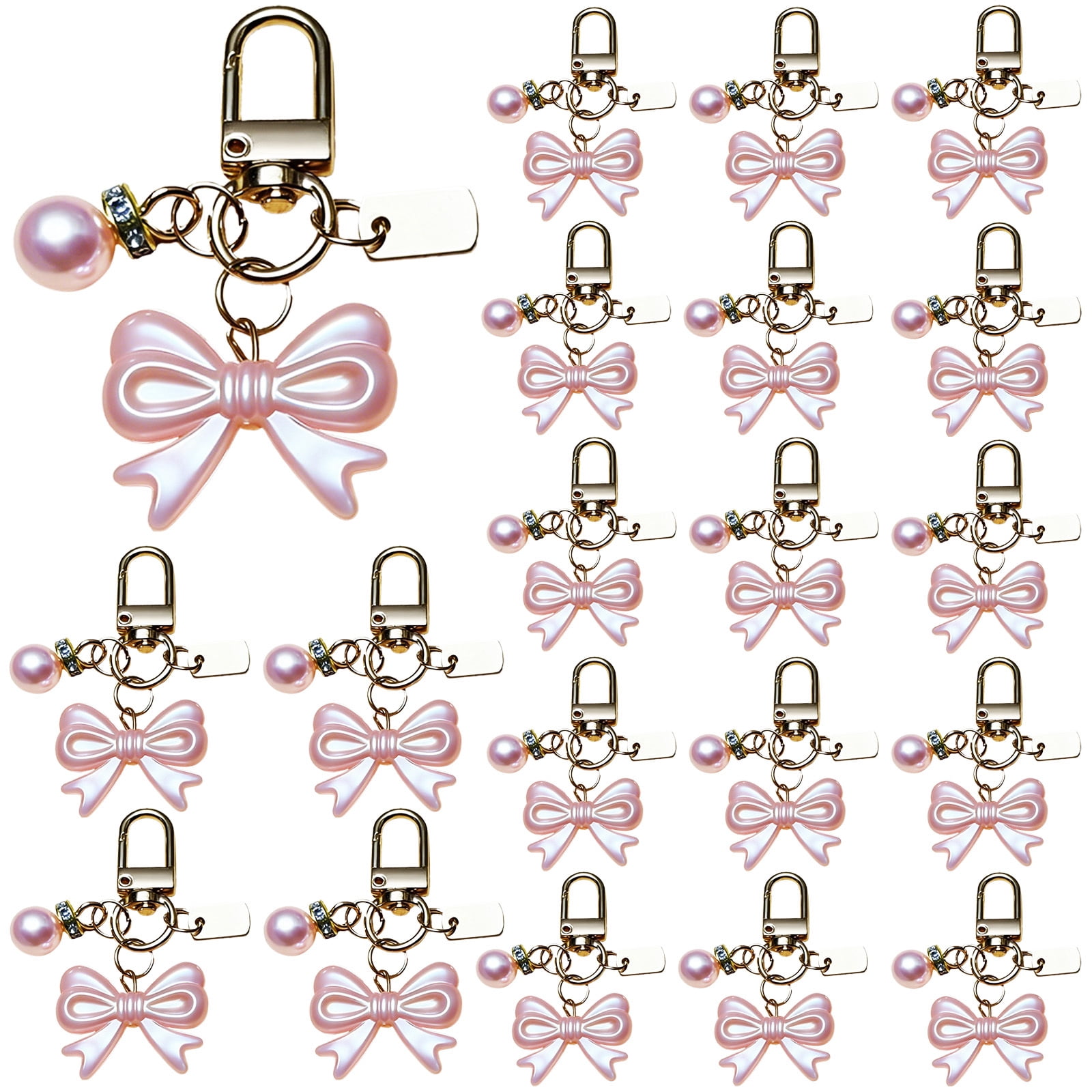 20 Pcs Pink Pearl Bowknot Keychain Charms, Cute Faux Pearl Accent ...