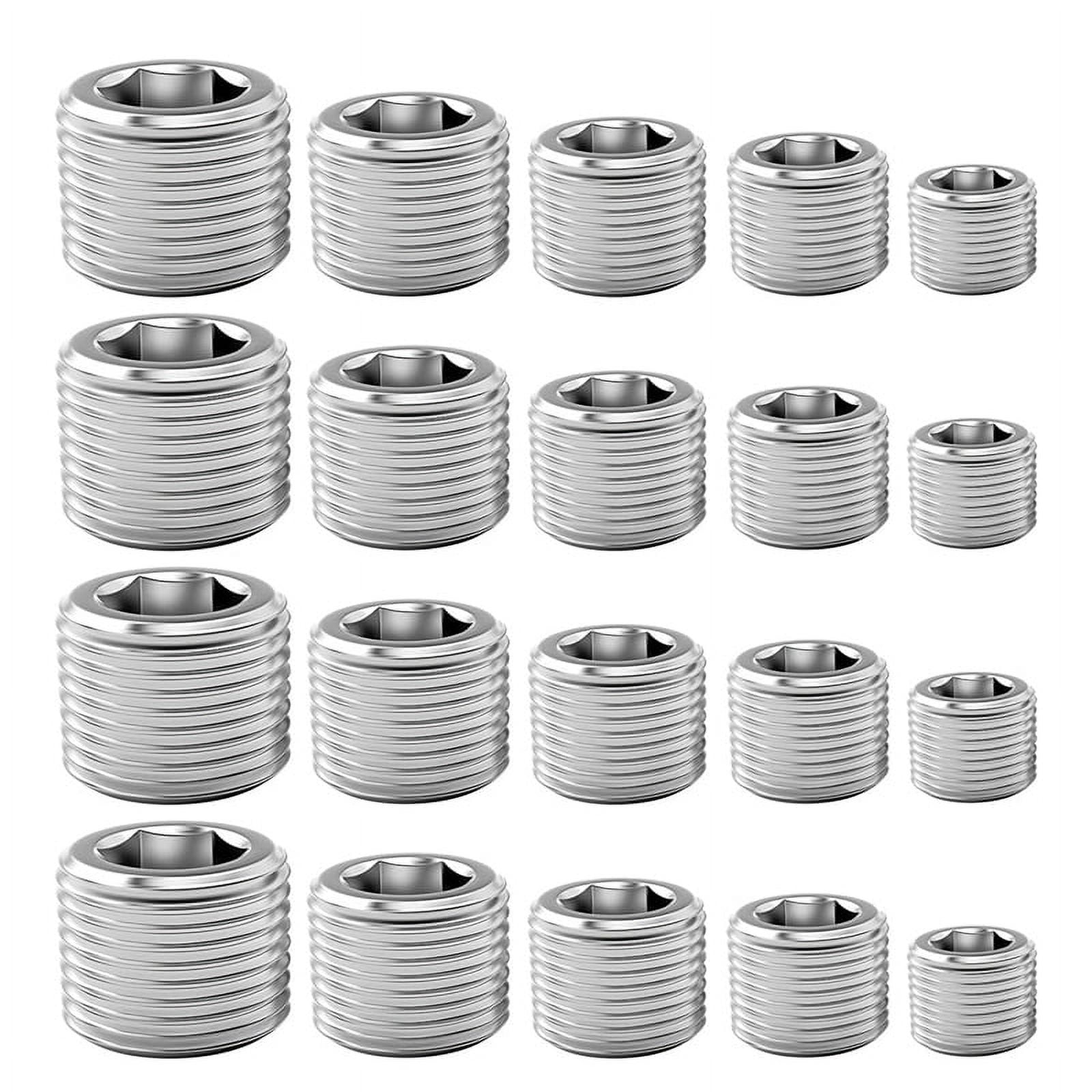 20 Pcs Pipe Plug Fitting,1/8 1/4 3/8 1/2 3/4In NPT Male Internal Hex ...