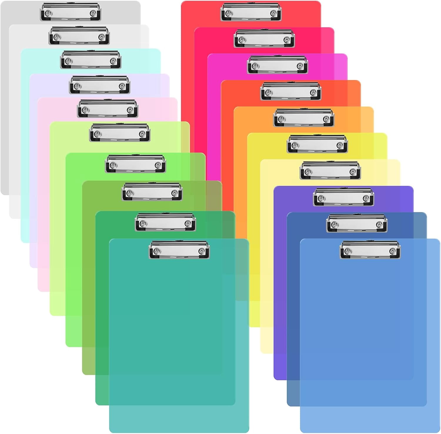 20 Pcs Plastic Clipboards Bulk 20 Assorted Colors 12.5 x 9 In Clear ...