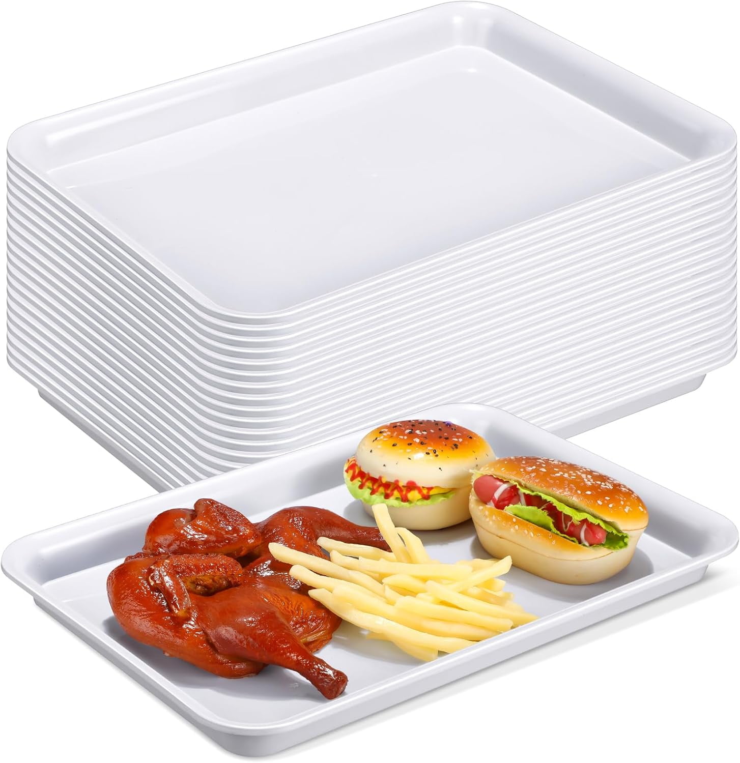 20 Pcs Plastic Serving Trays Bulk 16x11 Inch Large White Plastic ...