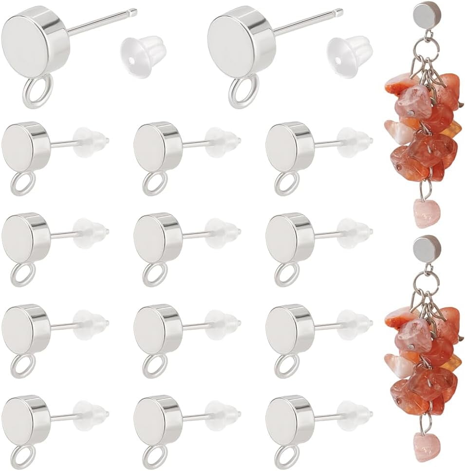 20 Pcs Platinum Plated Earring Studs Flat Round Earring with Hoop ...