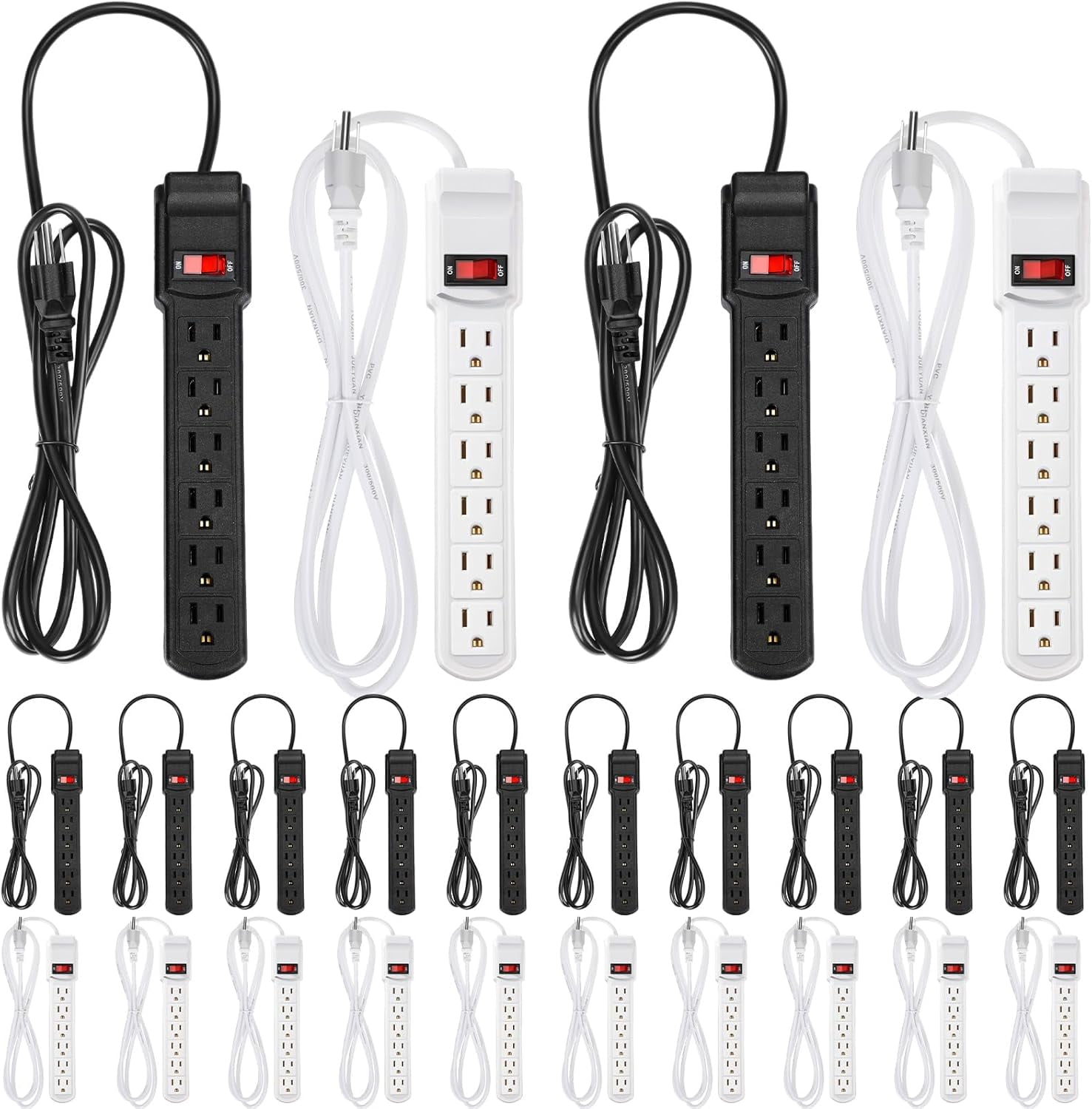 20 Pcs Power Strip Pack 6 Outlet Power Strip Bulk Extension Cord Surge ...