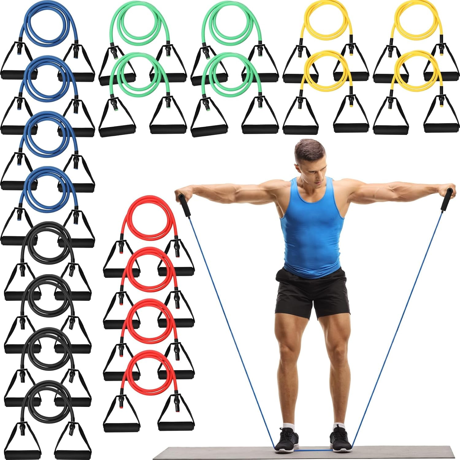 20 Pcs Resistance Bands with Handles Exercise Tube from 5 to 50 Pounds ...