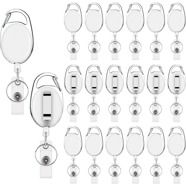 20 Pcs Retractable Badge Holder with Carabiner Reel Clip and Key Ring ...
