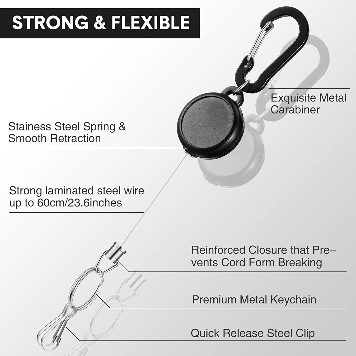 20 Pcs Retractable Keychain Badge Holder ID Card Holders with 24 Inches ...