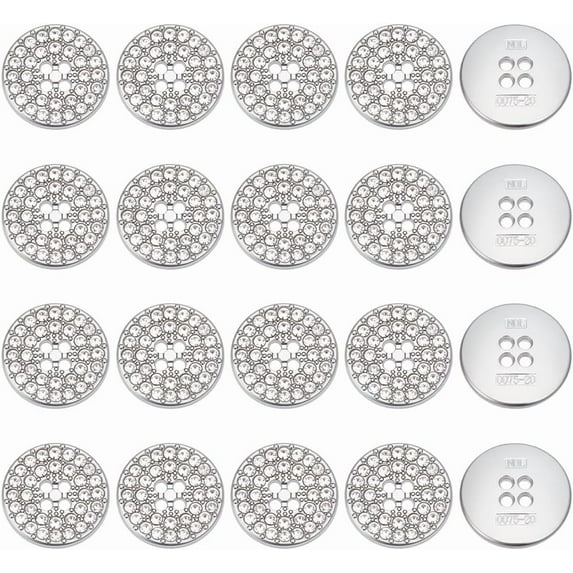 20 Pcs Silver Flat Round Rhinestone Buttons 0.8 Inch 4-Hole Platinum ...
