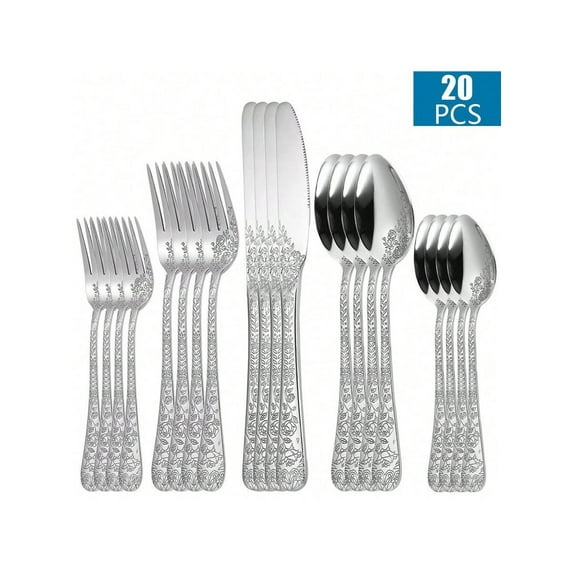 20 Pcs Silverware Set For 4,Stainless Steel Flatware Set,Mirror ...