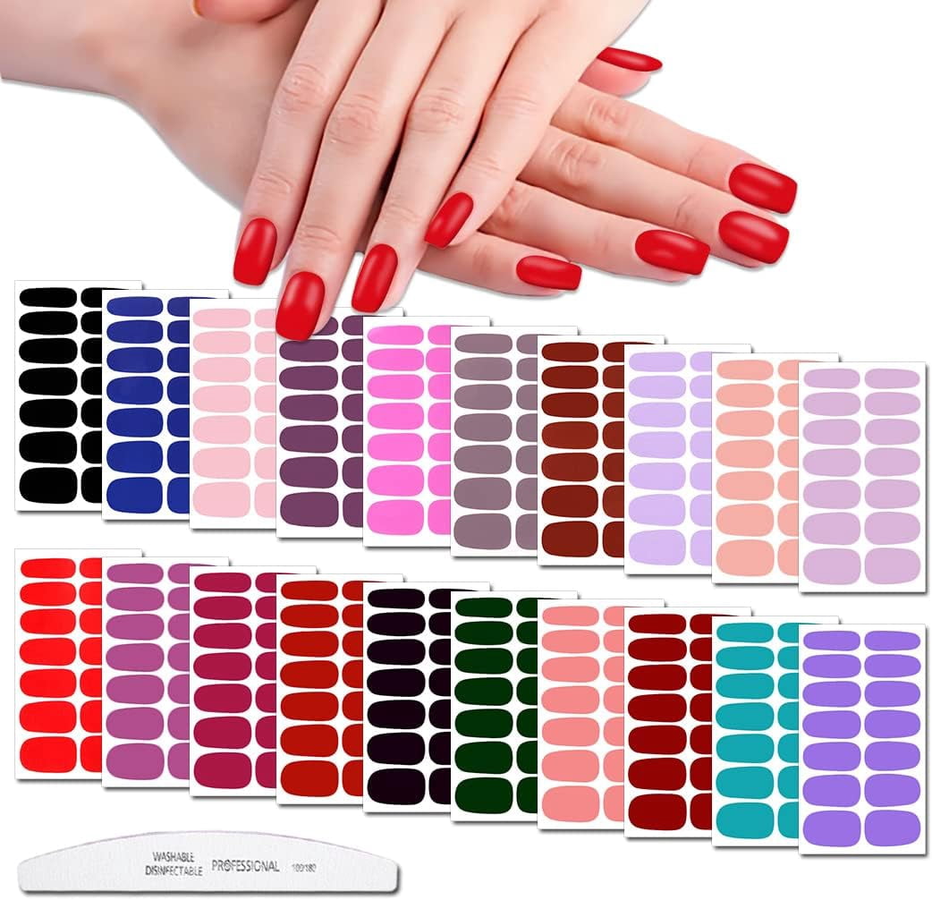 20 Pcs Solid Polish Strips Full Wraps Stickers With 1 File Kit 14 Tips ...