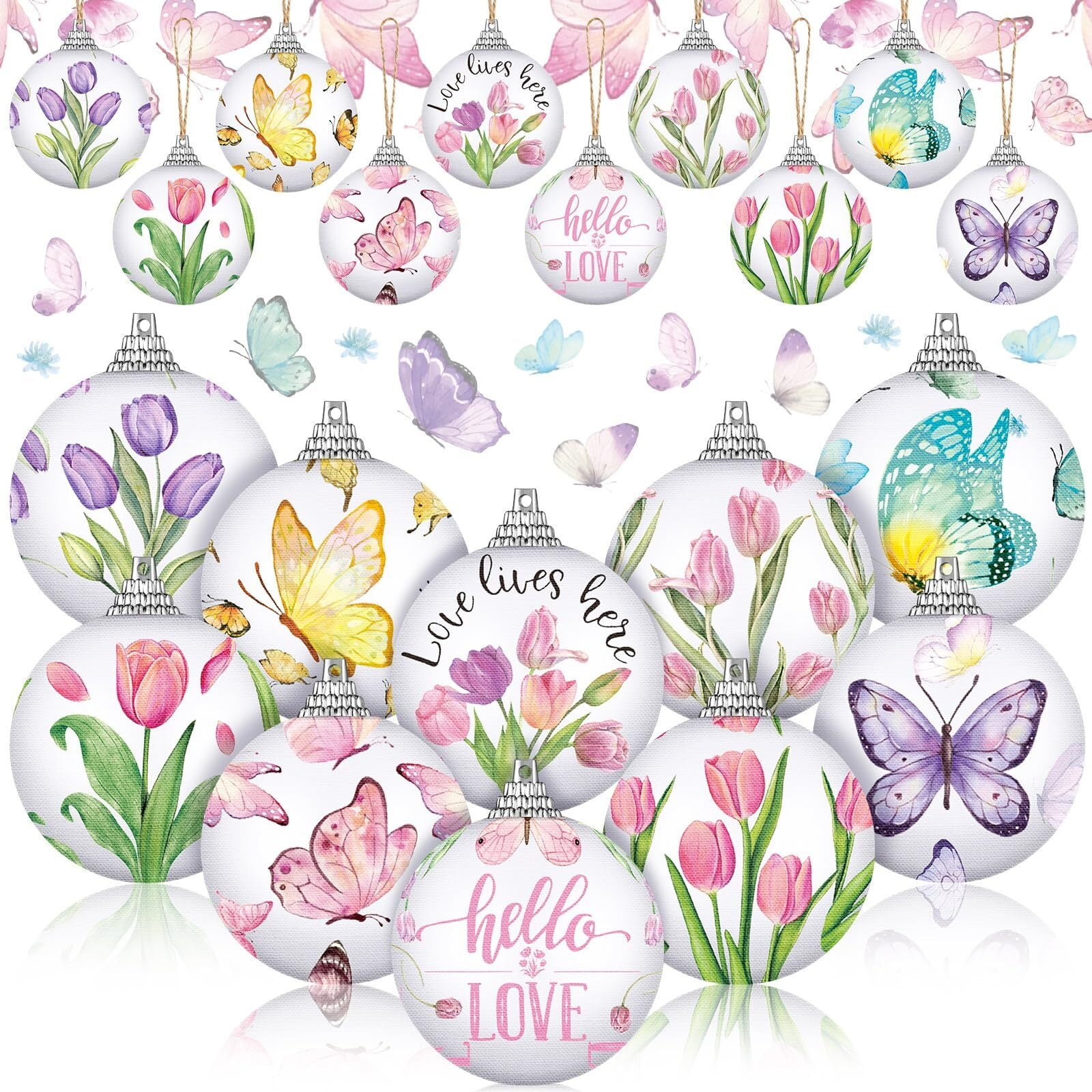 A 20 Pcs Spring Tulip Ornaments Ball Spring Tulip Butterfly Decorations ...