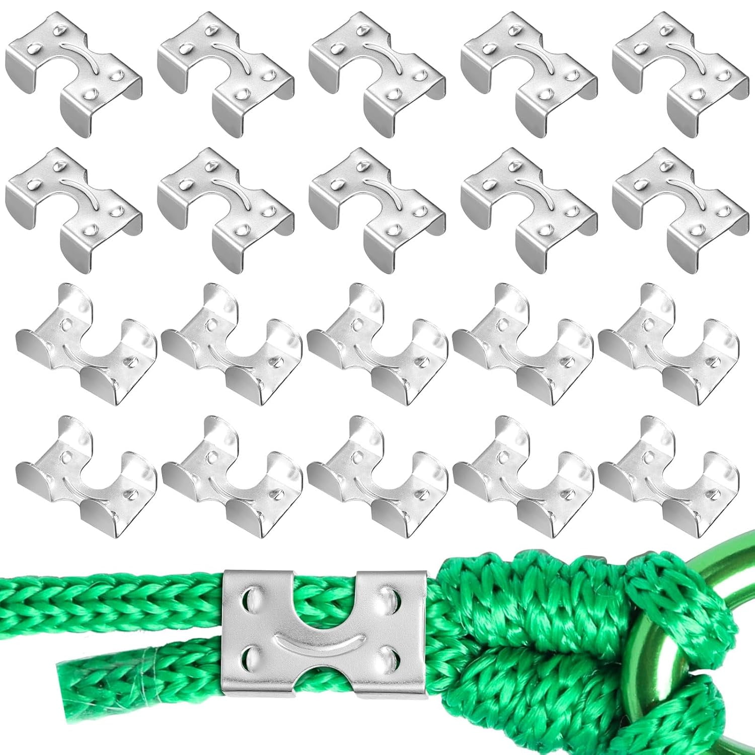 20 Pcs Stainless Steel Double Rope Clamps Heavy Duty Double Clips Loop ...