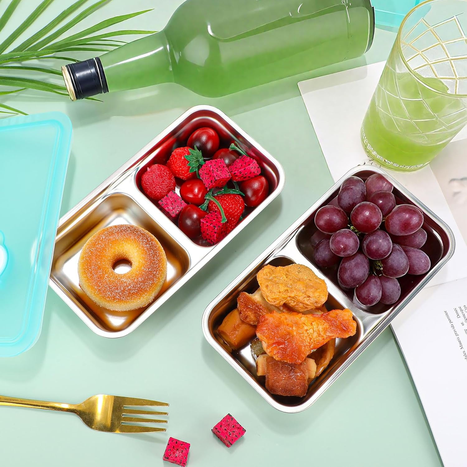 20 Pcs Stainless Steel Snack Containers 30 oz 2-compartment Meal Prep ...