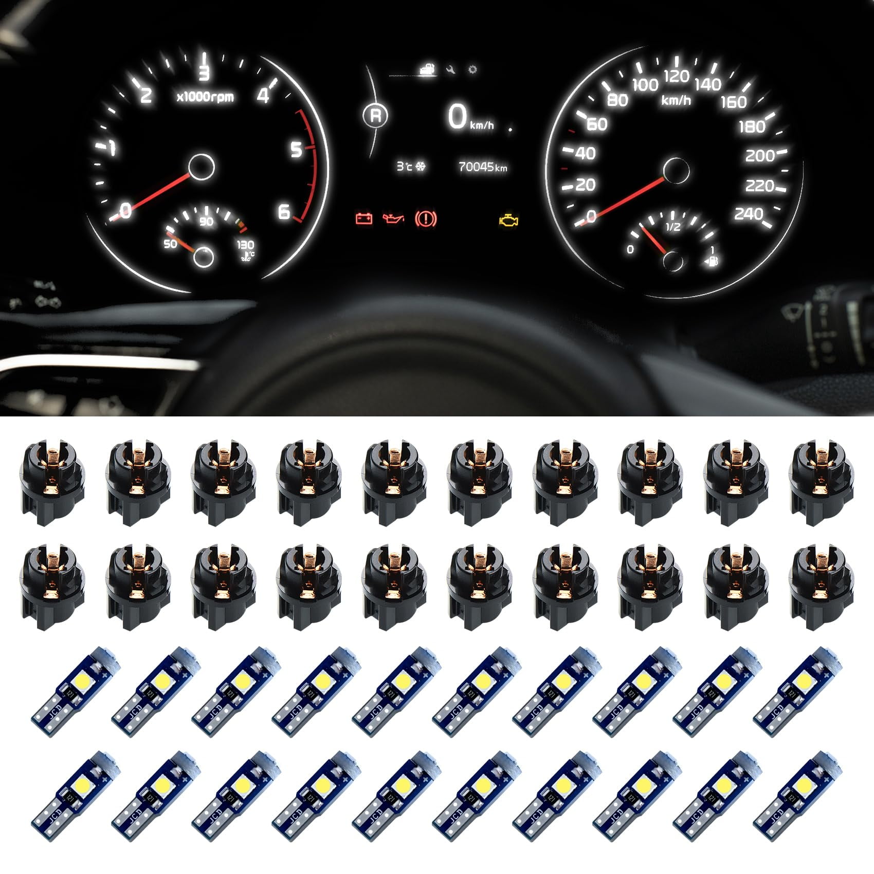 20 Pcs T5 LED SSF20 Lights for Car High Light Bulb 3030-3SMD ...