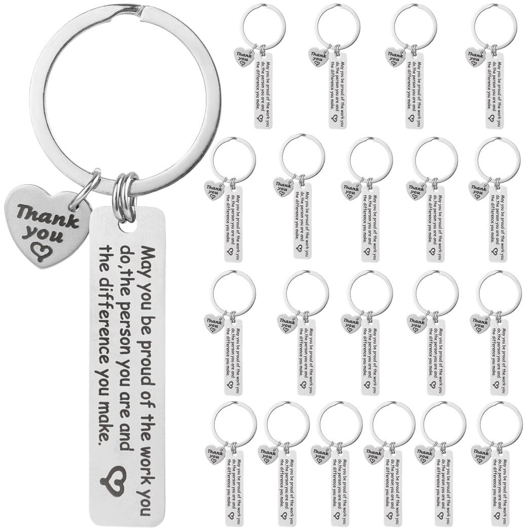 20 Pcs Thank You Gifts Keychains, Appreciation Stainless Steel ...