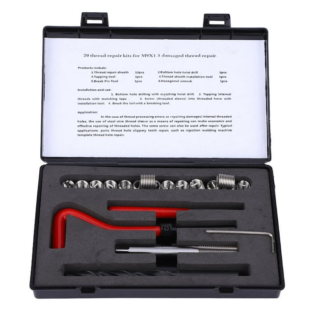 20 Pcs Thread Repair Kit M9x1.5 Stainless Steel Rethreading Tap Set for ...