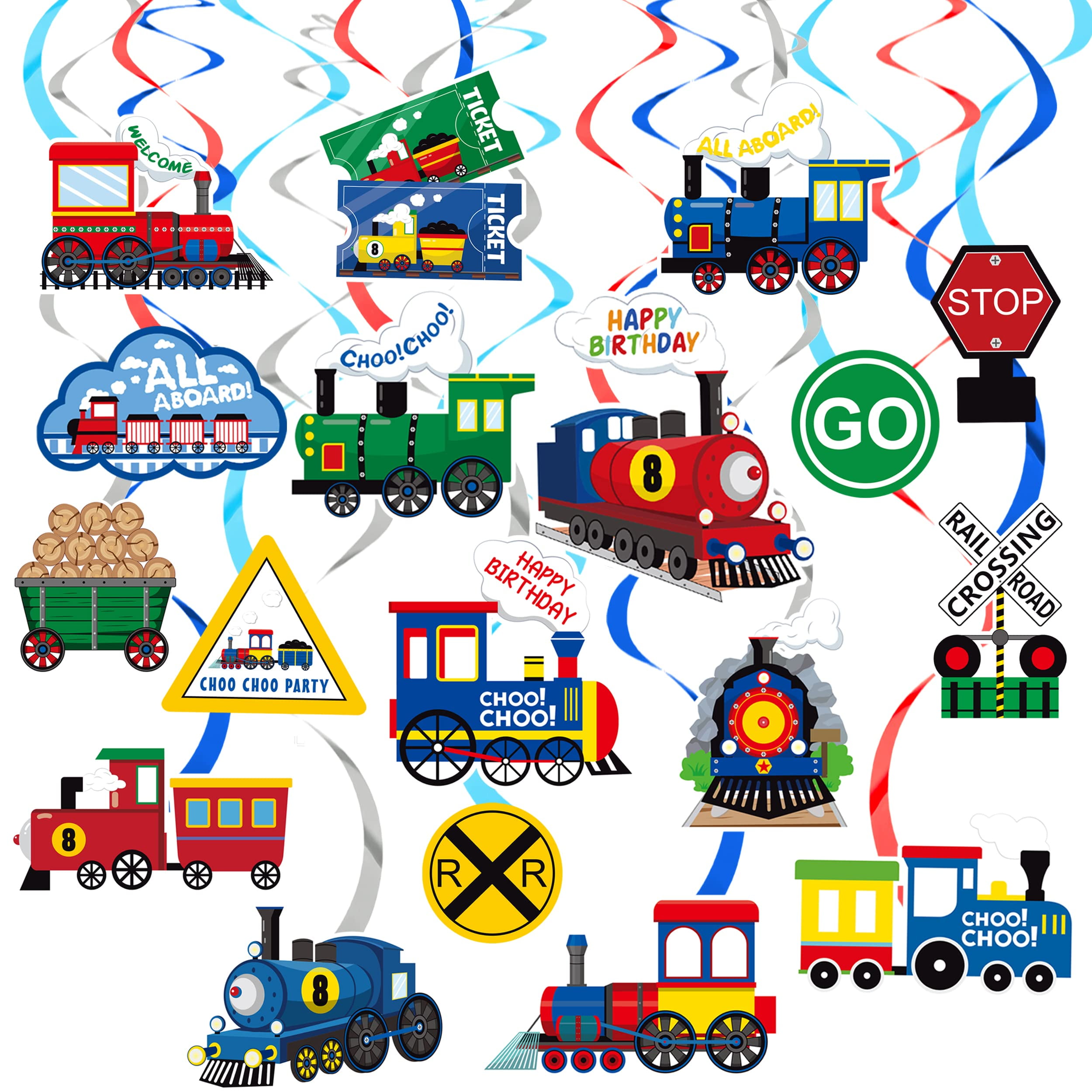 20 Pcs Train Party Hanging Swirl Decorations Train Birthday Party ...