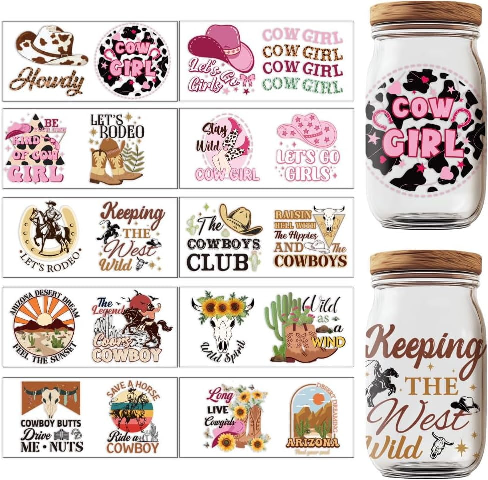 20 Pcs Transfers Stickers Rub on Transfers Western Country UV DTF Cup ...