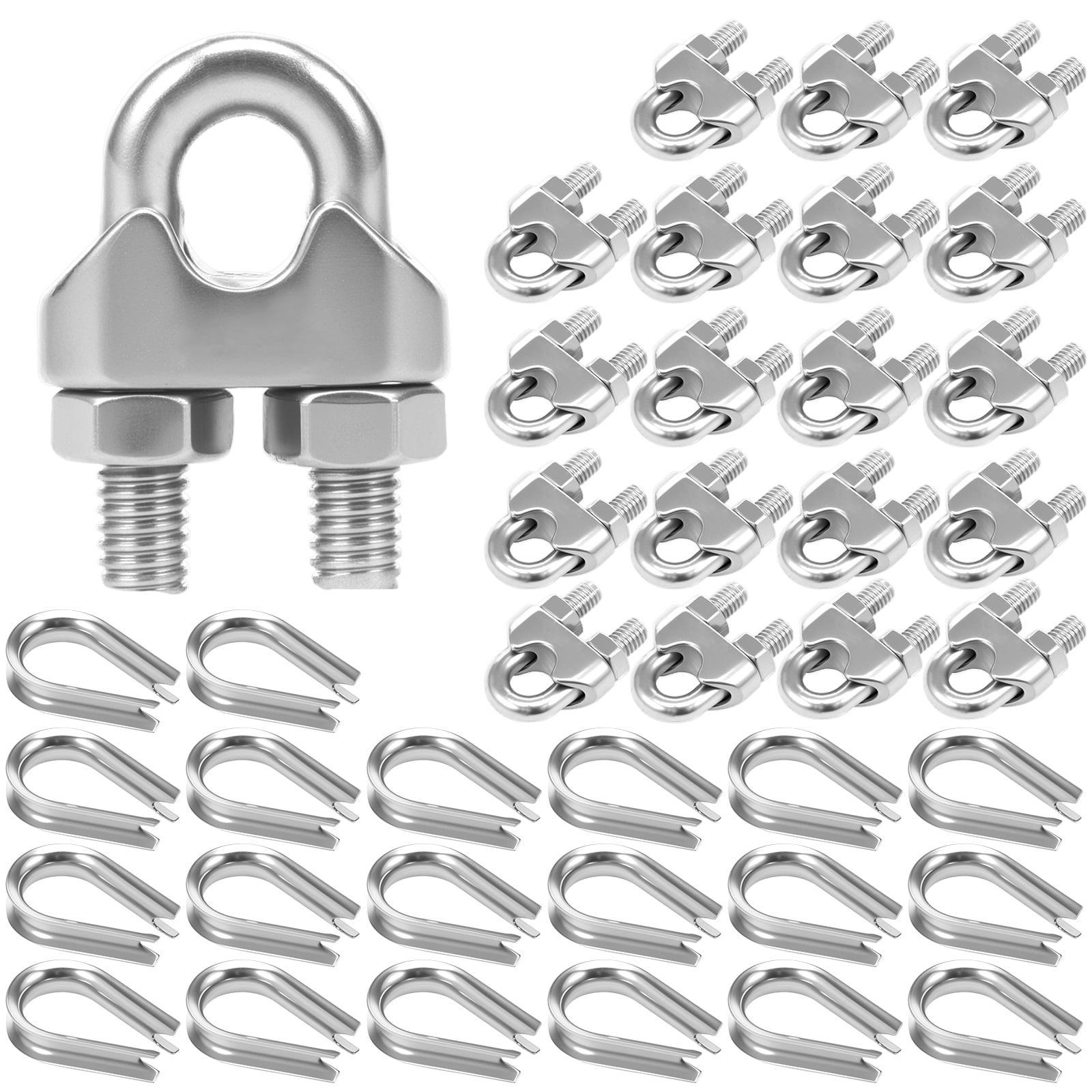 20 Pcs U Shaped Cable Clamp with 20 Pcs Cable Thimble 304 Stainless ...