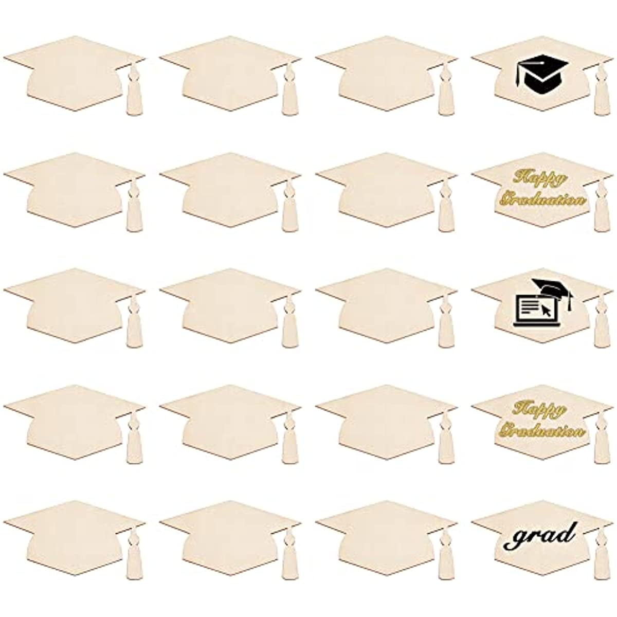 20 Pcs Unfinished Wooden Graduation Cap Cut Graduation Cap Shaped ...