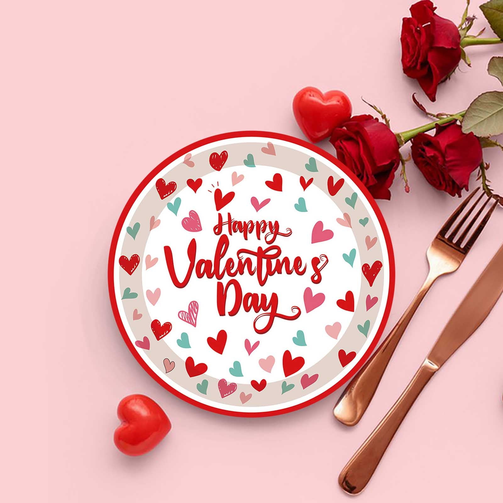 20 Pcs Valentine's Day Party Disposable Plate, Romantic Theme Dinner ...
