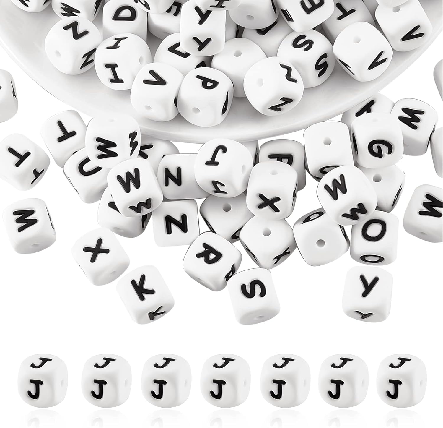 20 Pcs White Cube Letter J Silicone Beads 12x12x12mm Square Dice ...