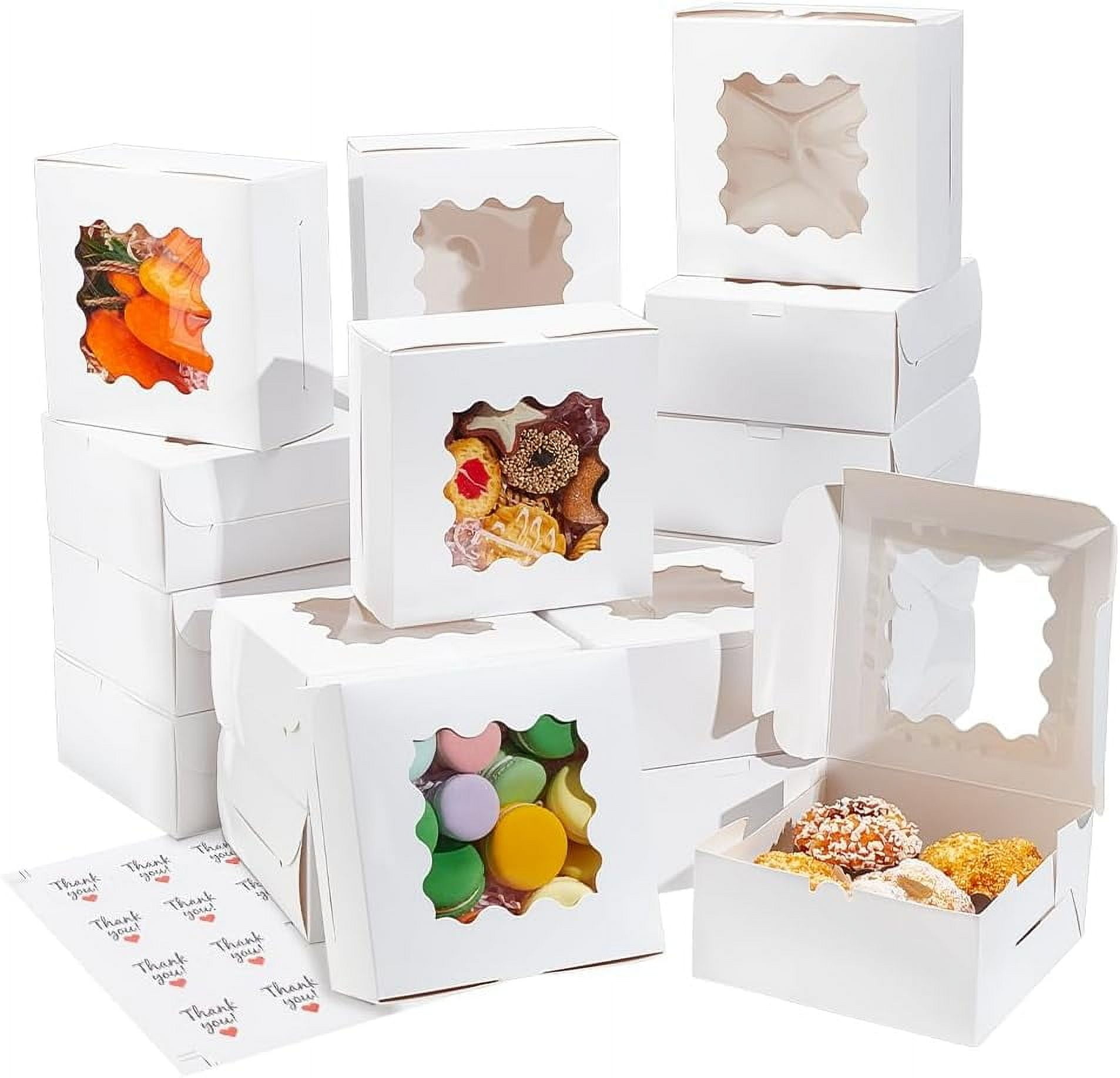 20 Pcs White Small Cake Boxes with Window 5.9x5.9x3 Inch Paper Cookie ...