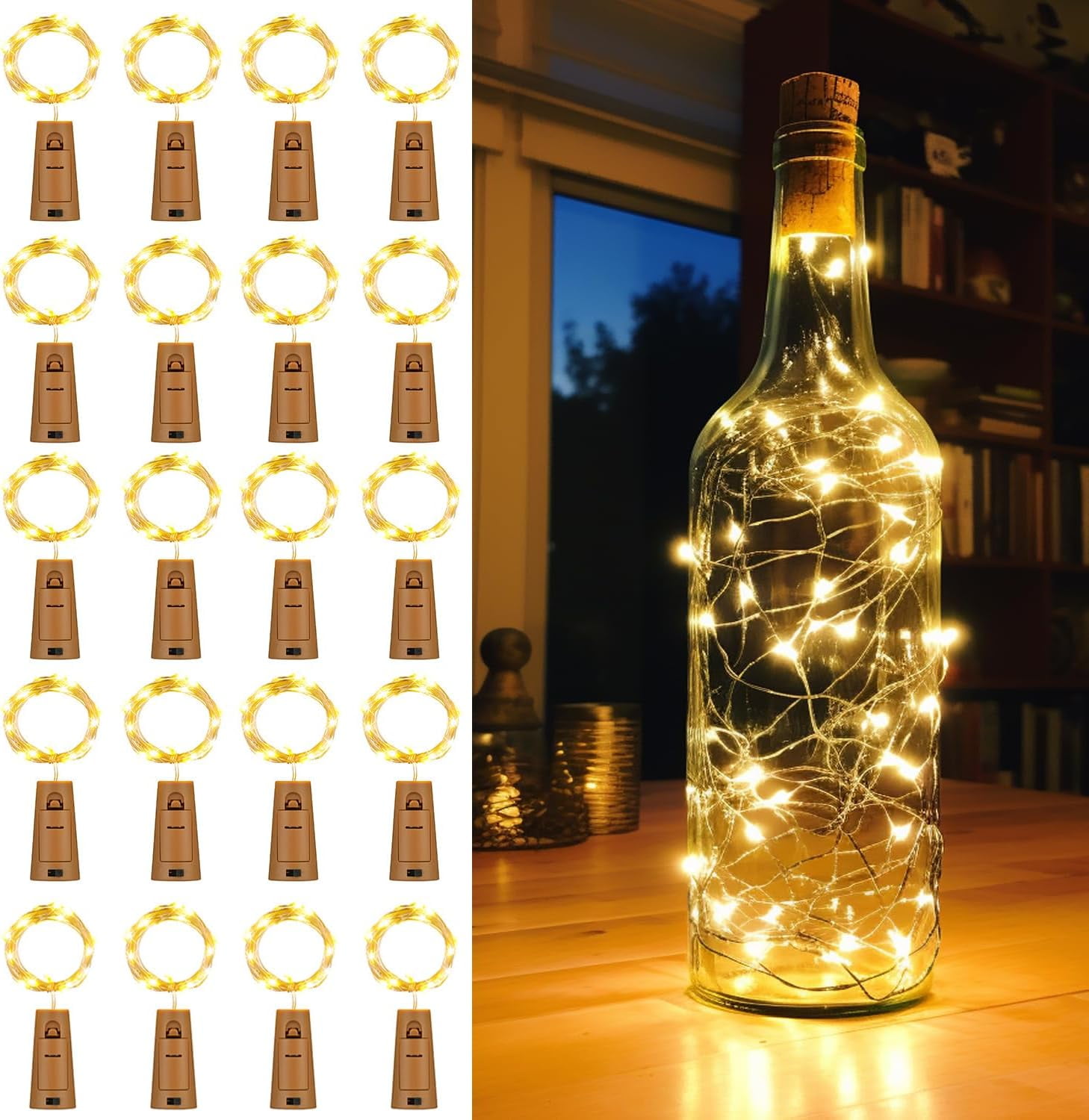 20 Pcs Wine Bottle Lights with Cork Battery Operated 6.56FT 20 LED ...