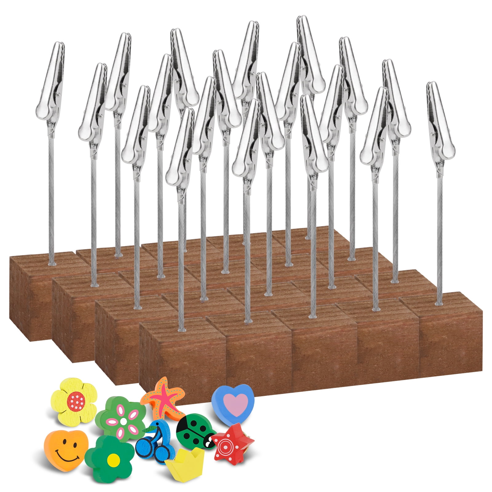 20 Pcs Wood Place Card Holders，Lightweight Cube Base Memo Clips Holder ...
