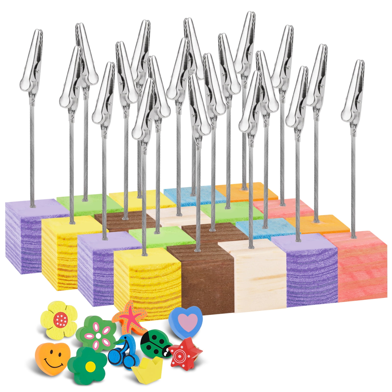 20 Pcs Wood Place Card Holders，Lightweight Cube Base Memo Clips Holder ...