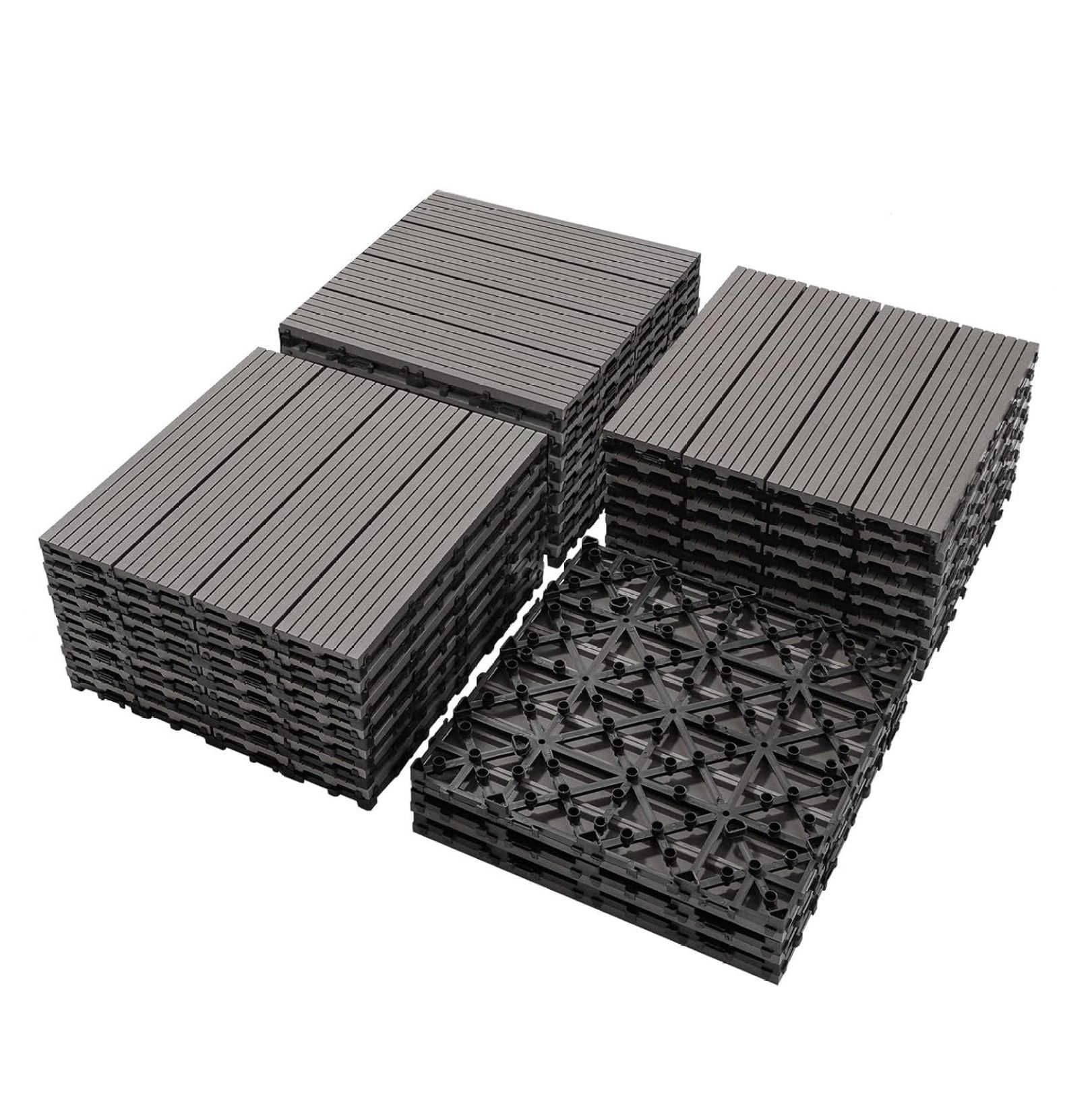 20 Pcs Wood Plastic Composite Interlocking Deck Floor Tiles 11.8" x 11. ...