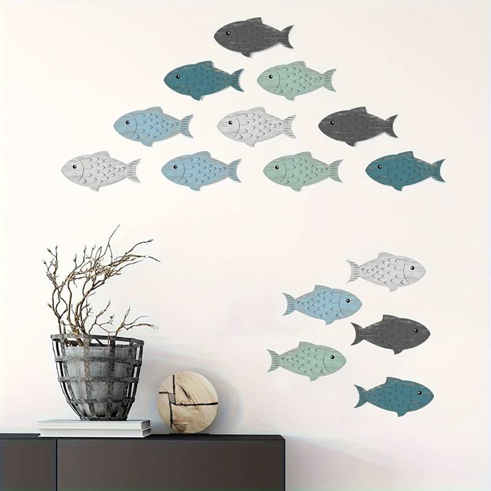 20 Pcs Wooden Fish Wall Decor Wall Art Ornament Rustic Nautical Fish ...