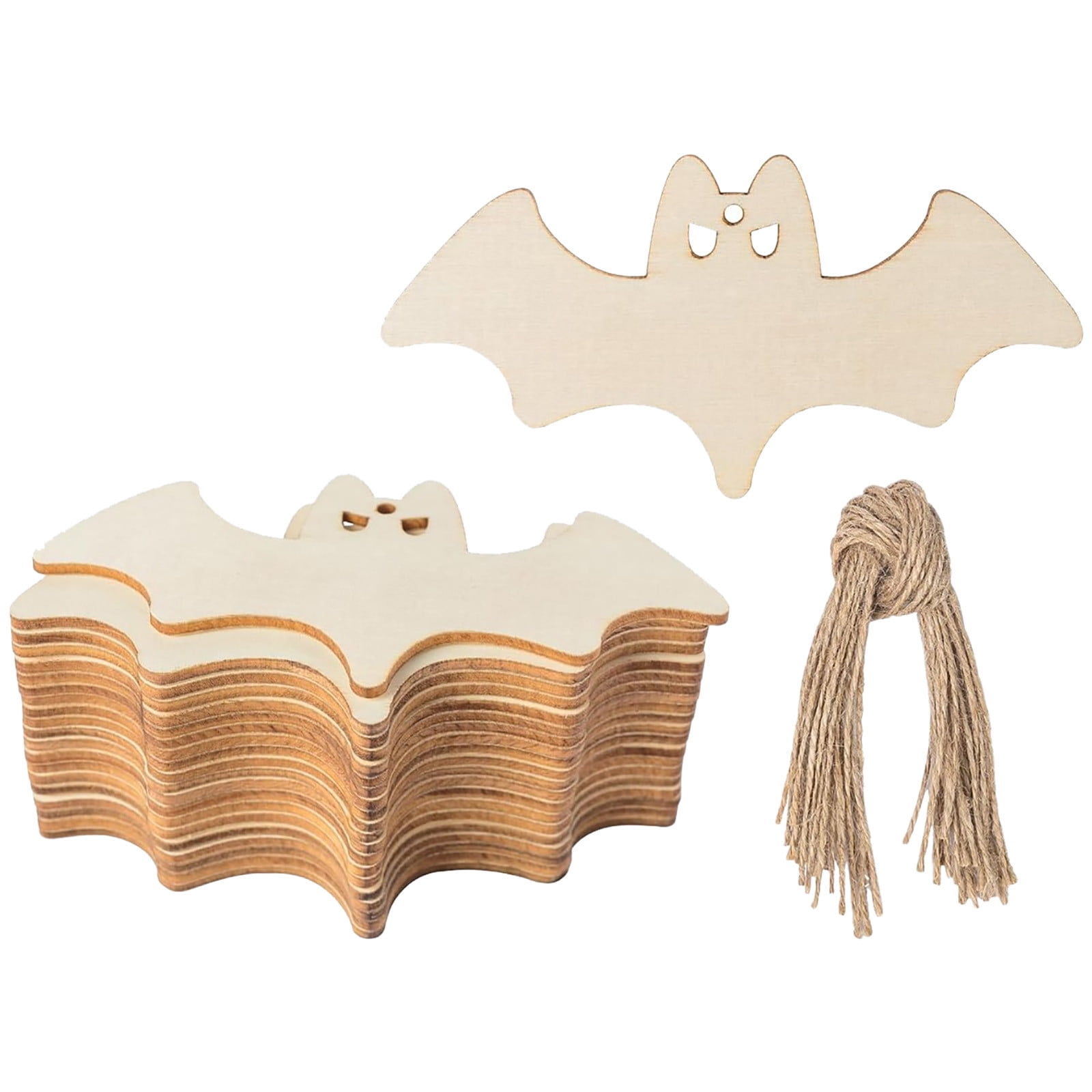 20 Pcs Wooden Slices Cutouts 4x2 Inch Unfinished Blank Bat Shape DIY ...
