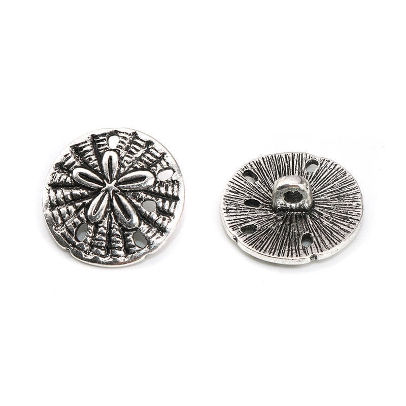 20 Pcs Zinc Metal Alloy Sewing Shank Buttons Round Antique Silver Color ...