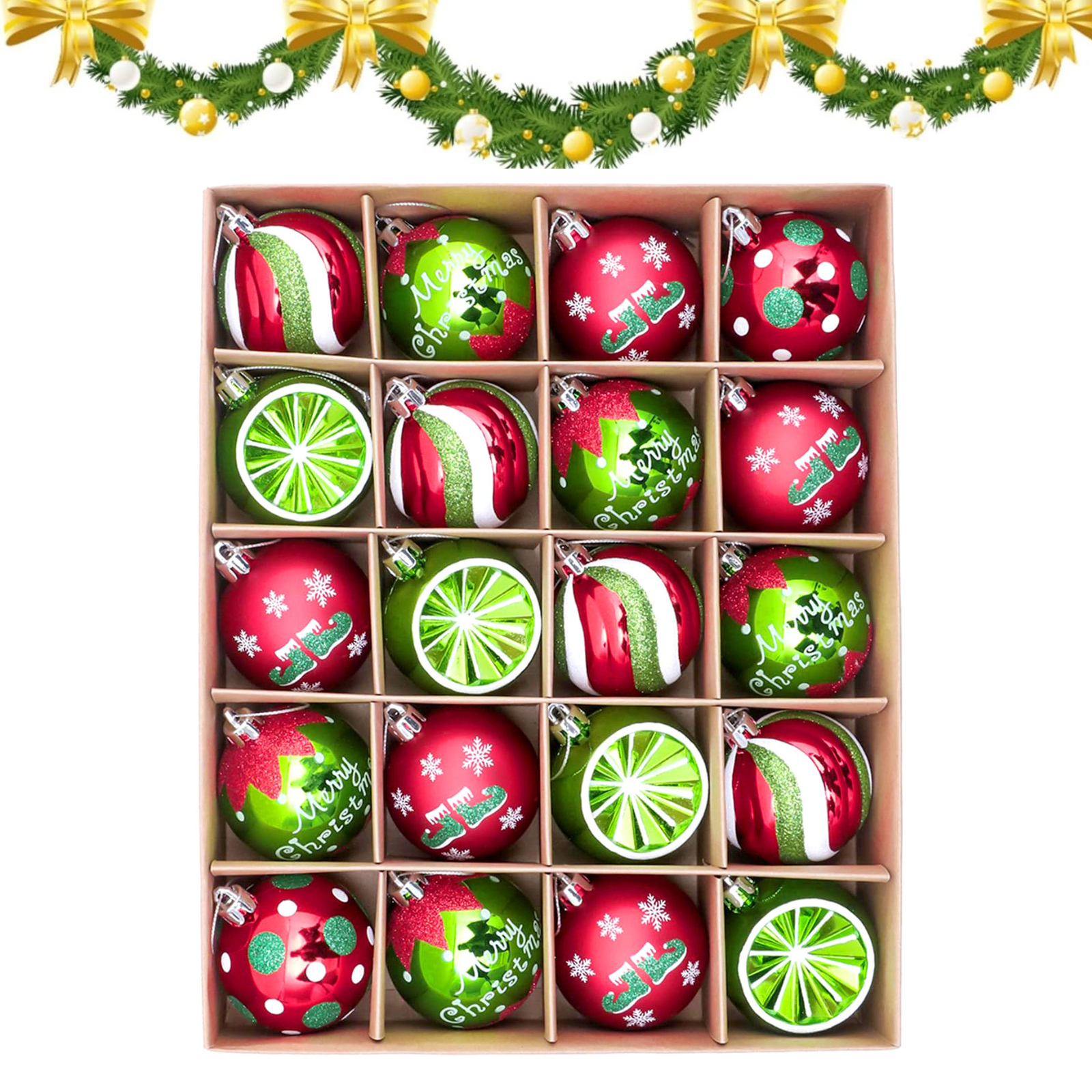 20 Pcs plastic Christmas Ornaments, 3.15 Inch Christmas Balls, Hanging Ornaments for Holiday ...