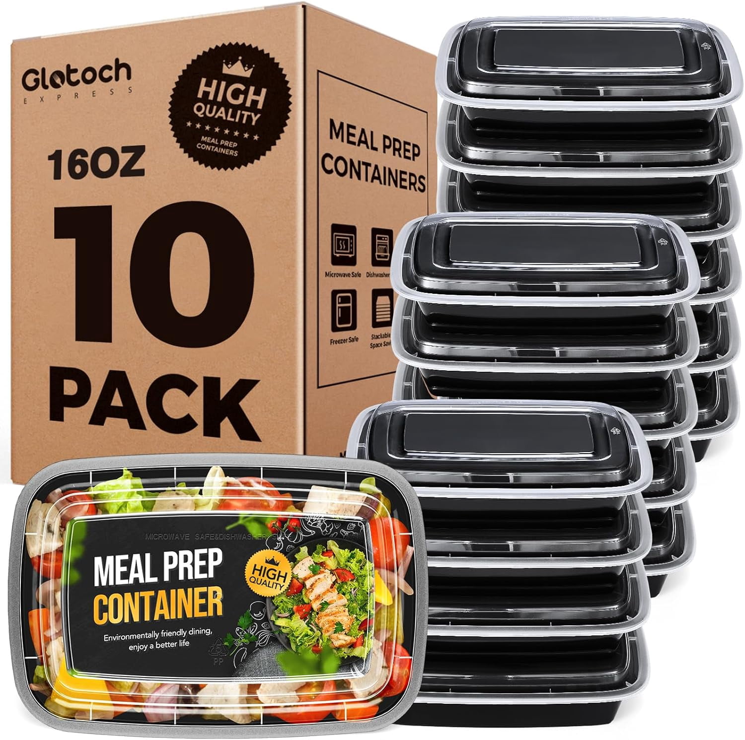 20-Piece (10-Pack) 16 OZ Meal Prep Containers Reusable with Lids ...