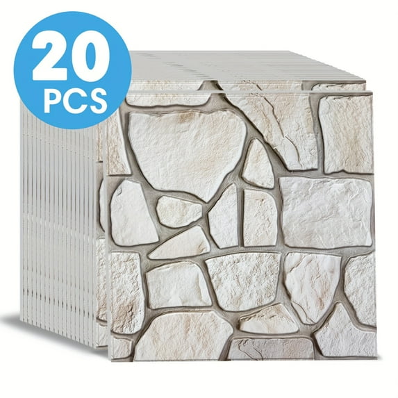 20-Piece 3D Faux Stone Wall Panels, Peel & Stick PVC Tiles for Living ...