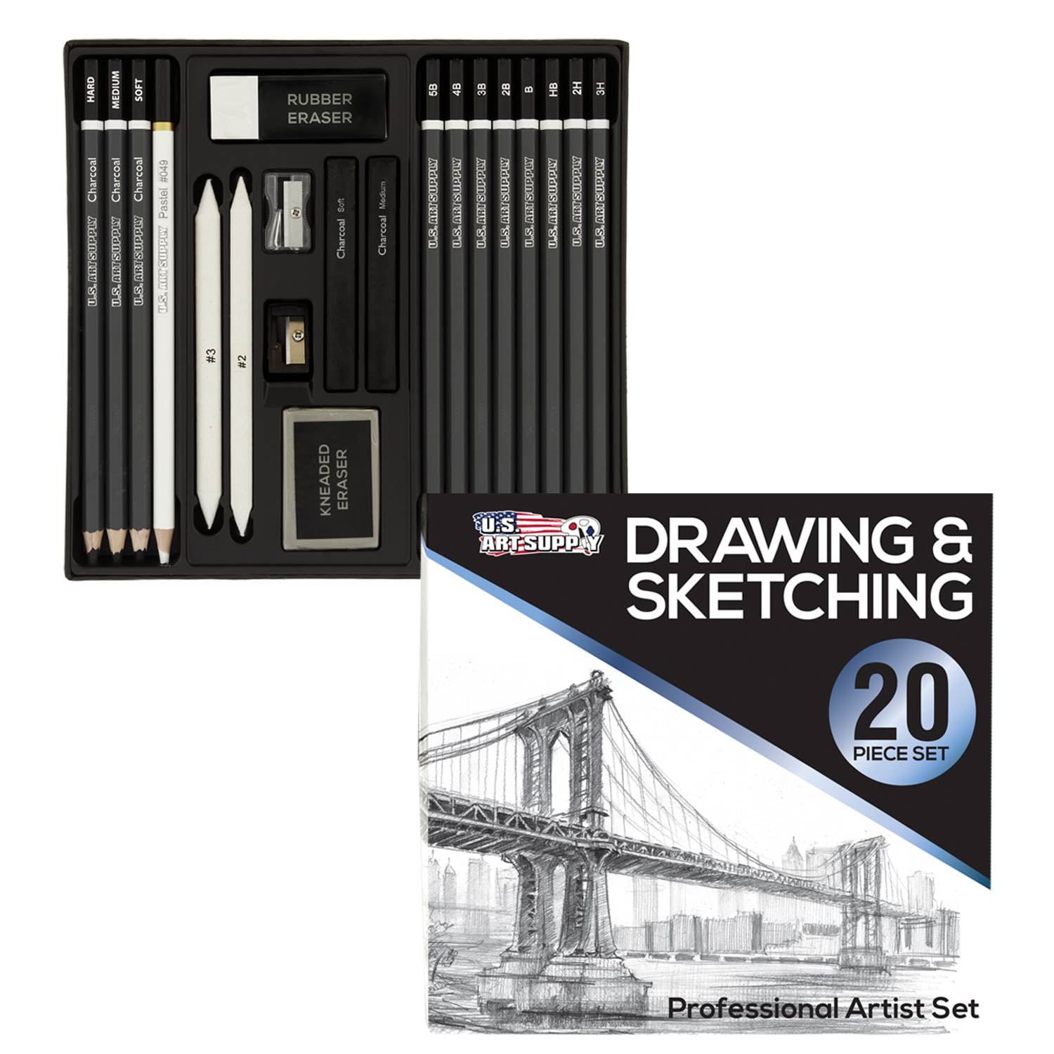 U.S. Art Supply 20 Piece Artist Drawing Sketching Set with Pencils ...